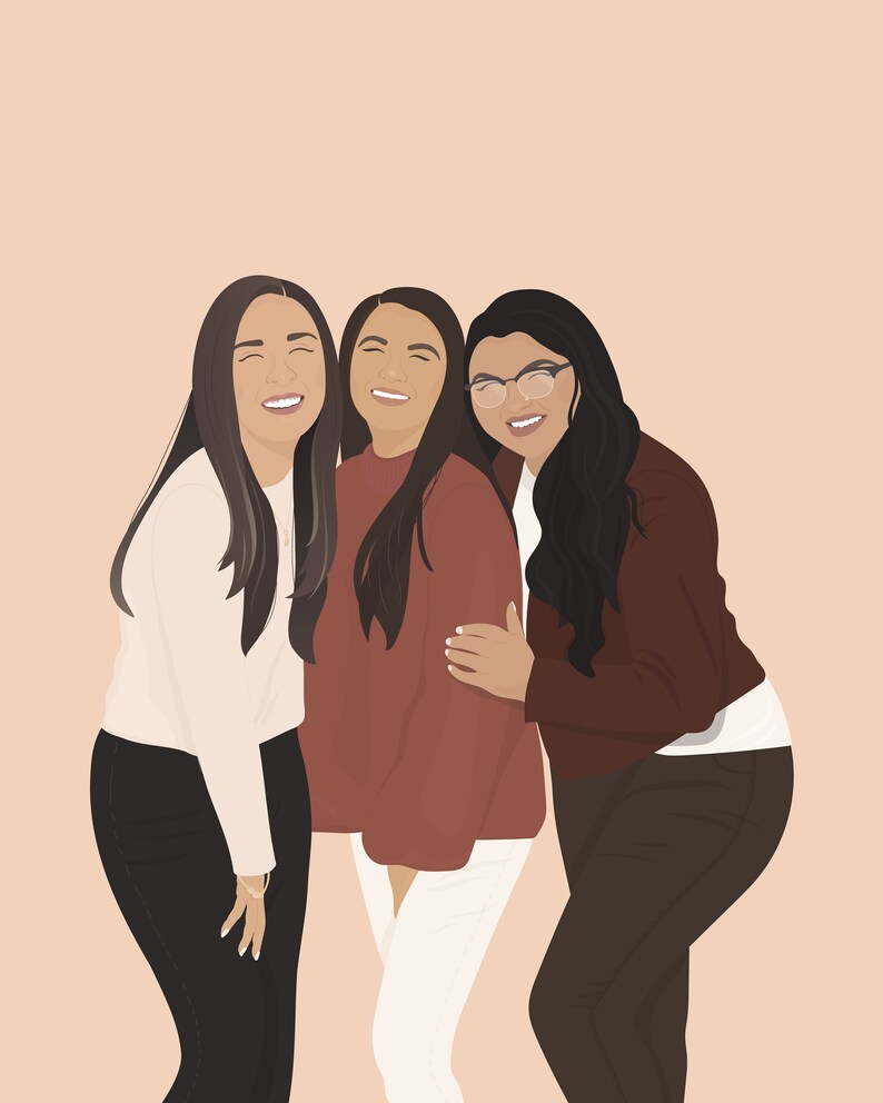 Custom 3 Person Digital Illustration Portrait Personalized - Etsy