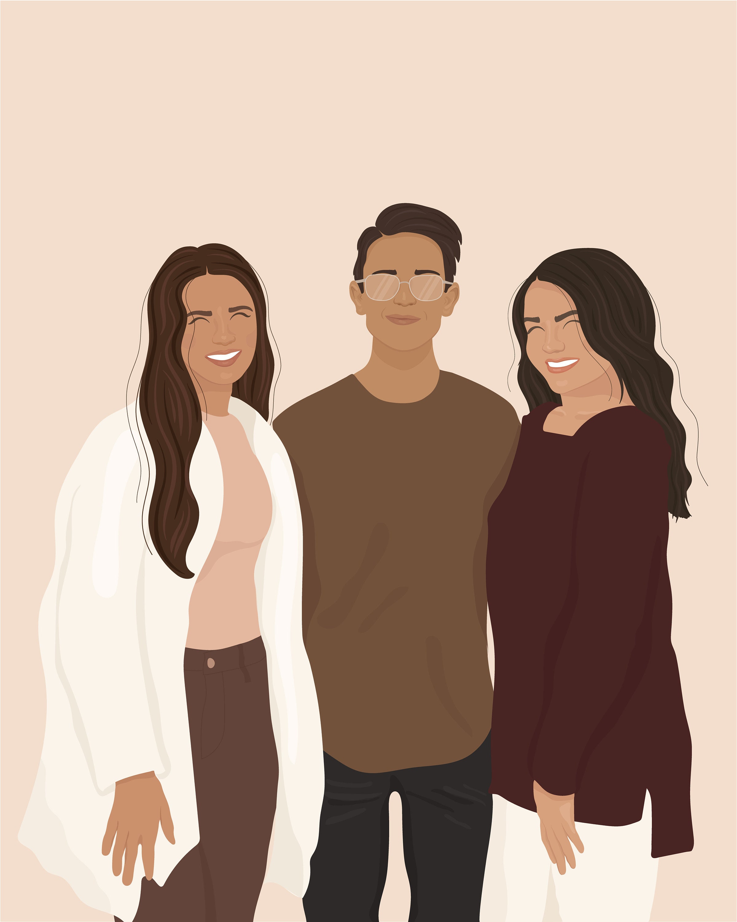 Custom 3 Person Digital Illustration Portrait Personalized Gift Gift ...