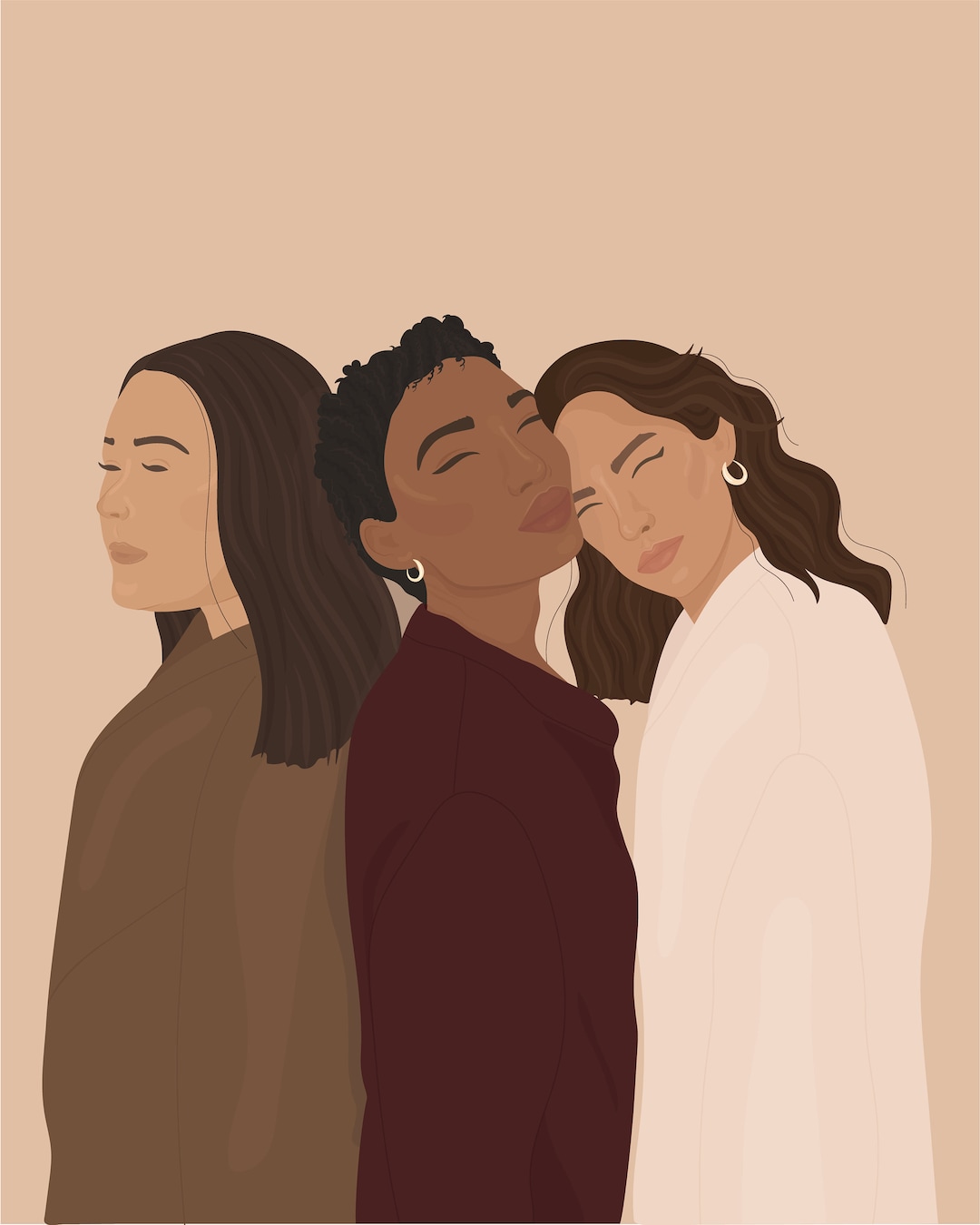 Custom 3 Person Digital Illustration Portrait Personalized Gift Gift ...