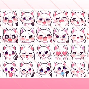 28 Cute White Cat Emote for Streaming/discord // MEGA PACK - Etsy