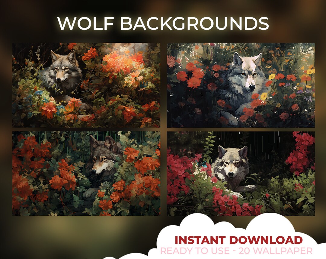 Romantic Wolf and Flowers Streamer and Desktop Wallpaper Pack - 20 ...