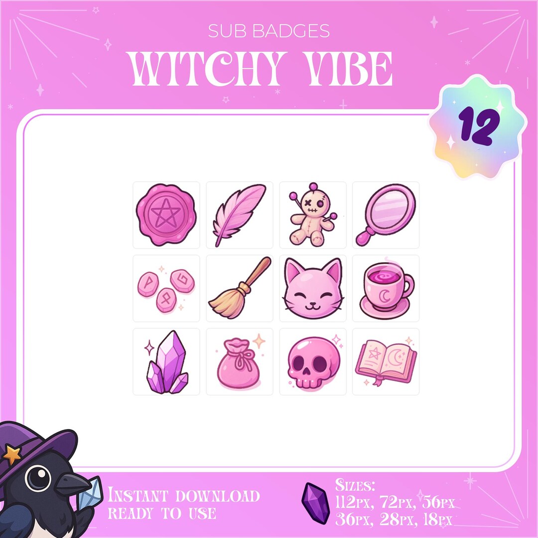 12 Cute Witchy Sub Badges / Icons / Emotes for Streaming / Discord ...