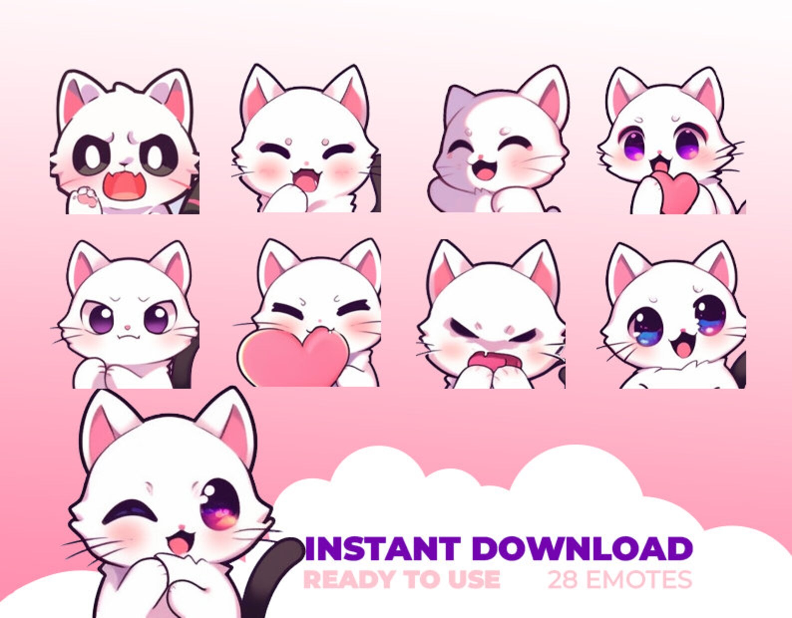 28 Cute White Cat Emote for Streaming/discord // MEGA PACK - Etsy