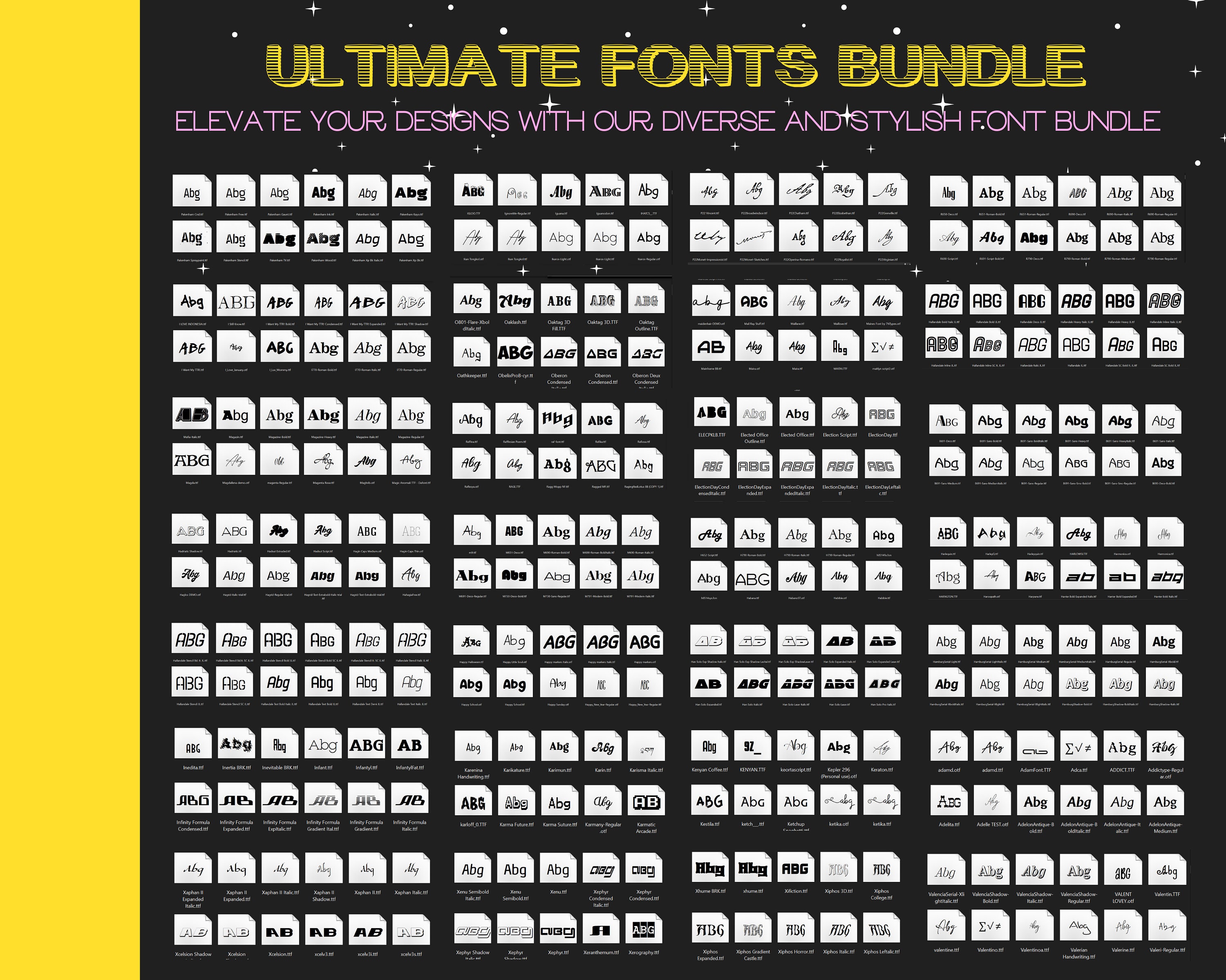 All in One Fonts Bundle Pack Premium Fonts Calligraphy Cricut Script ...