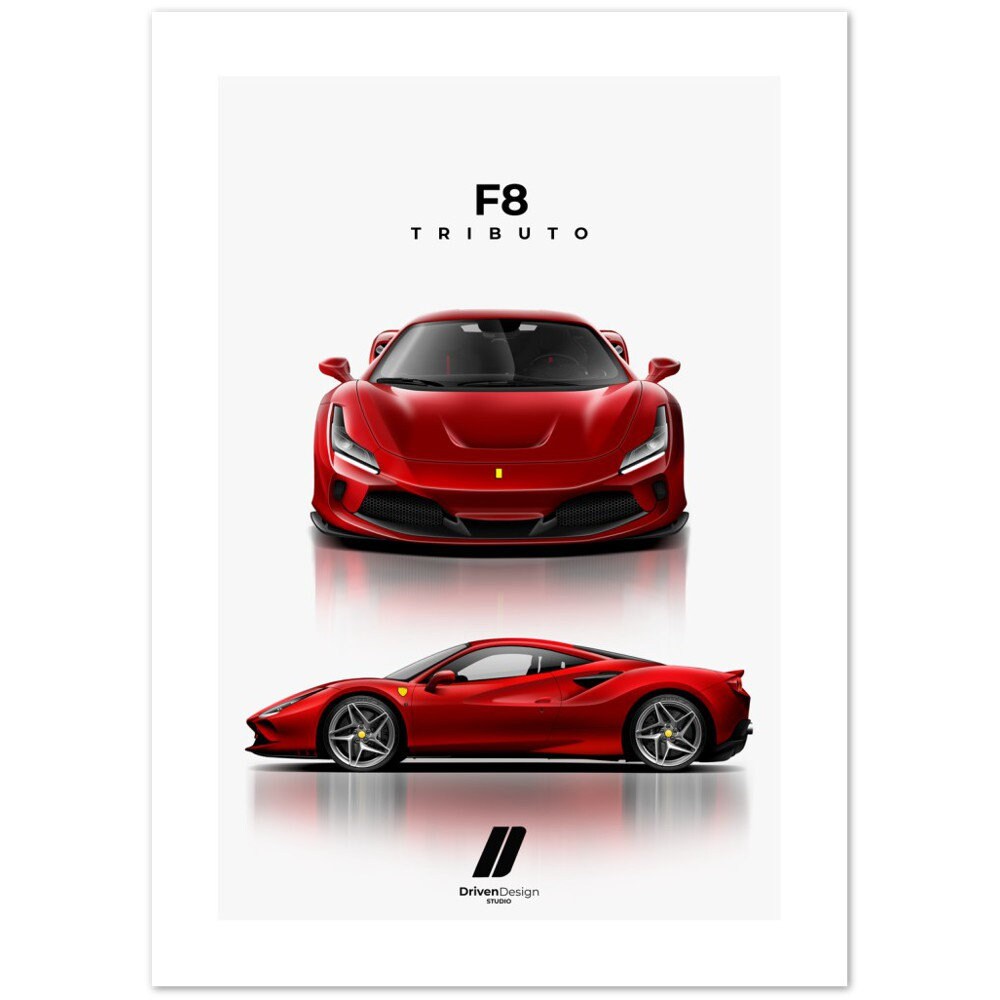 Ferrari Supercar F8 Tributo | Print Poster Artwork | Birthday, Wall ...