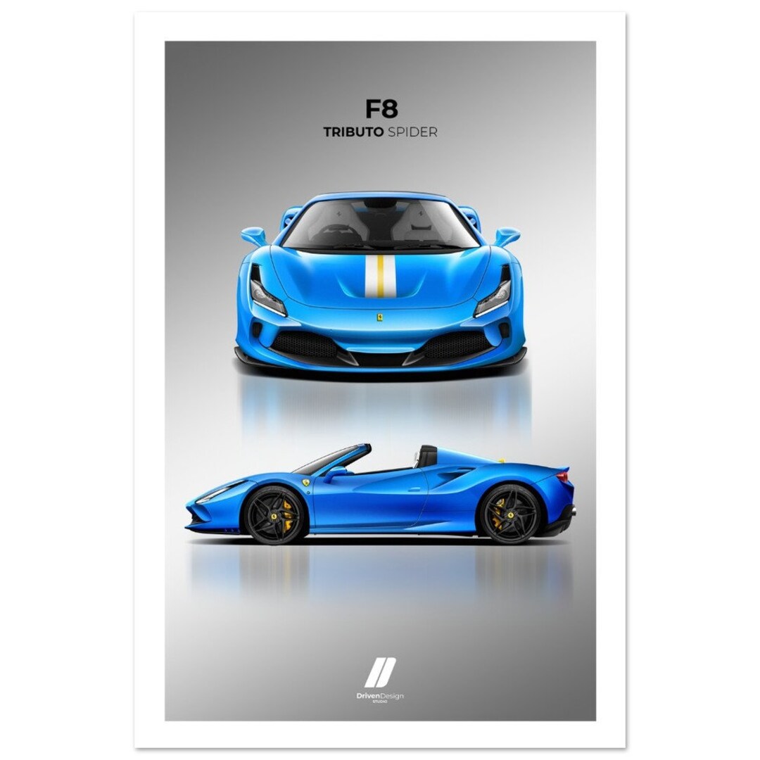 Ferrari Supercar F8 Tributo | Print Poster Artwork | Birthday, Wall ...