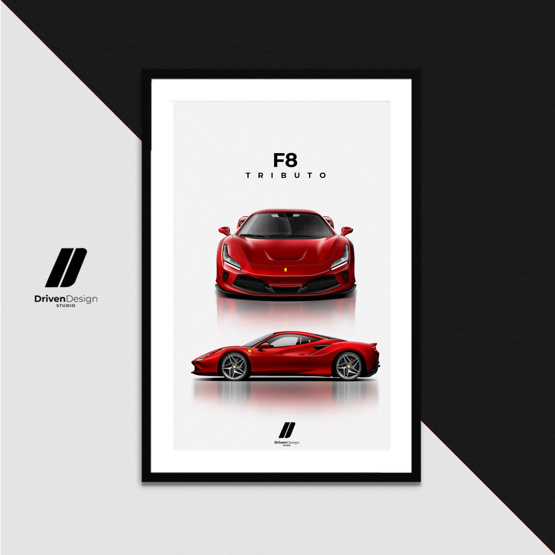 Ferrari Supercar F8 Tributo | Print Poster Artwork | Birthday, Wall ...