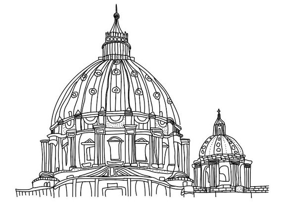 St. Peters Basilica Digital Drawing | Etsy
