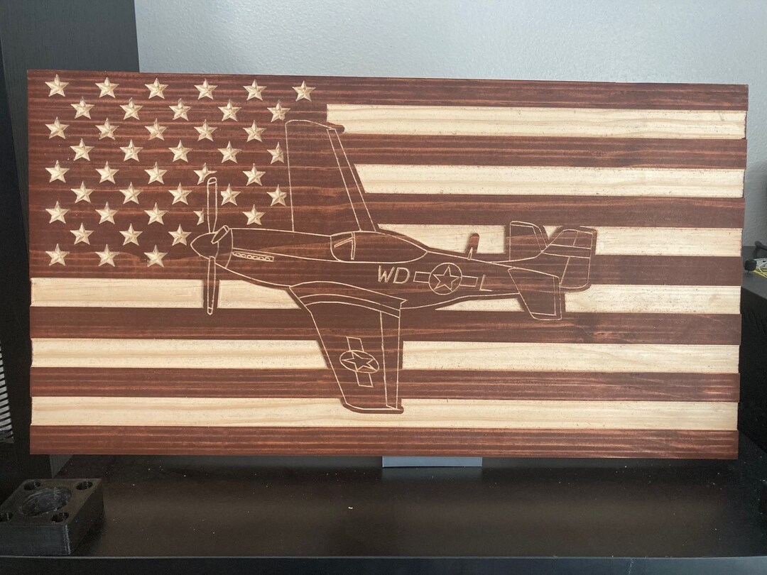 P51 Mustang Wood Carving: Warbird American Flag Hangar Decor - Etsy