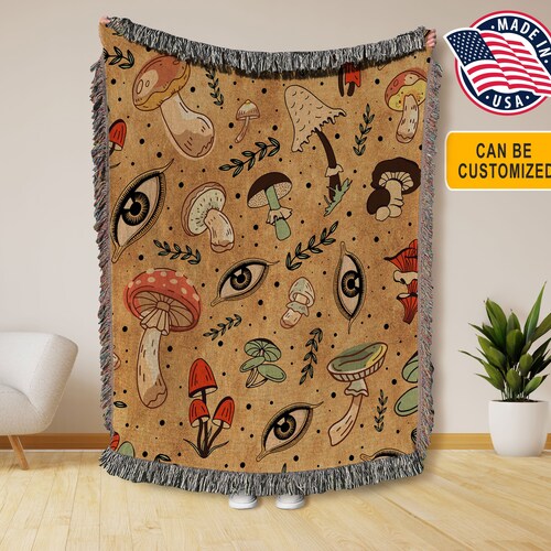 Retro Mushroom Woven Throw Blanket Fungi Pattern Boho - Etsy