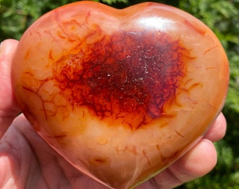 Natural Large Carnelian Quartz Crystal Carved Heart With Druzy - Etsy