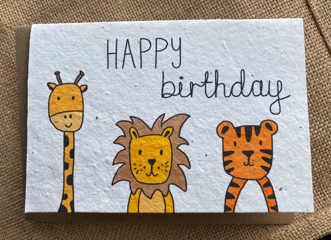 Cute Animal Happy Birthday Card - Animal Kingdom Inspired - Animal Baby ...