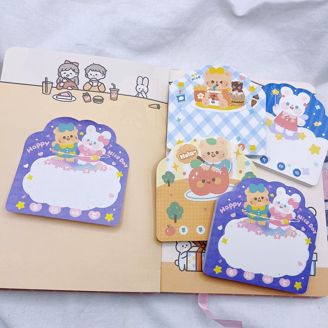 Toffee Bunny & Cheese Bear Set of 4 Cute Bunny Bear Post It Pad, 320 ...