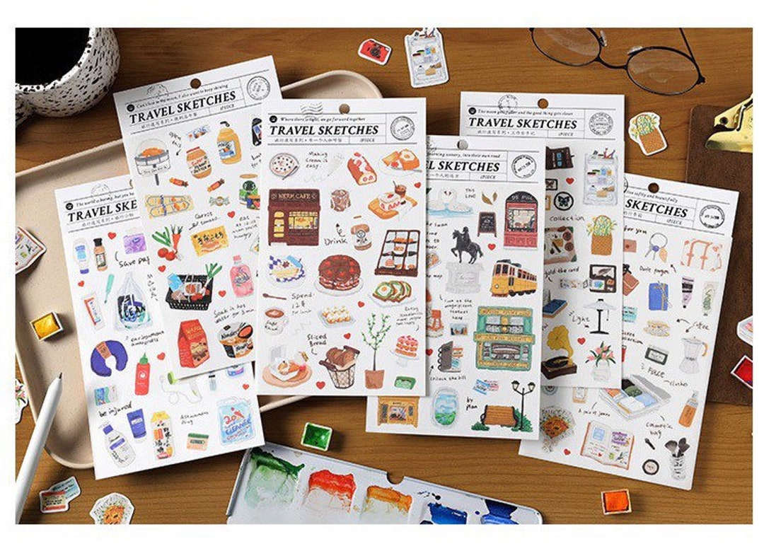IFM 18 Pieces Travel Sketches Travel Trinkets Sticker/ Stationery ...