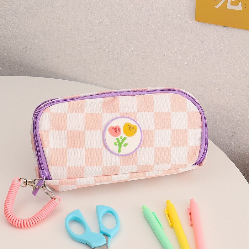 Cute Minimalism Checkerboard Pattern Pen Case Large Capacity - Etsy