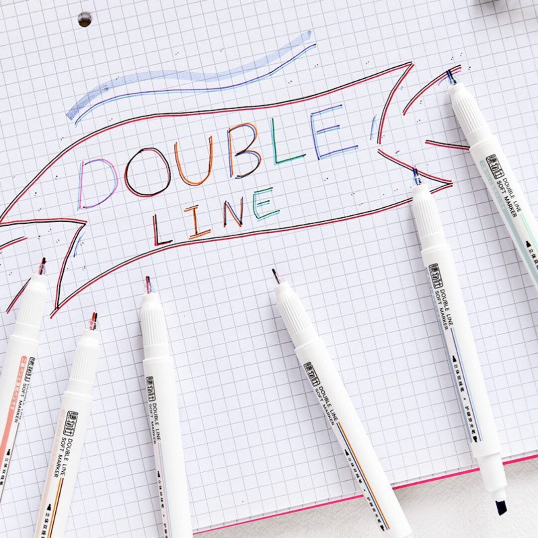 Jiwushe Set of 6 Double Line Double Tip Marker/ Double Line Pen Set - Etsy