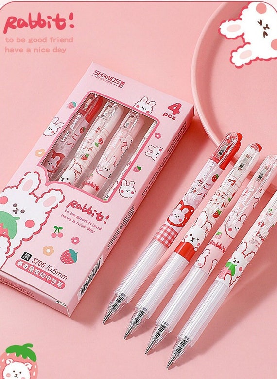 Set of 4 Cute Pinkish Rabbit Strawberry Bunny Gel Pen - Etsy