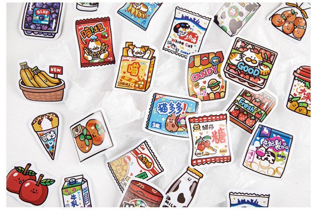 IFM Pack of 46 Asian Food Snack With Cat Decorative Stationery Stickers ...