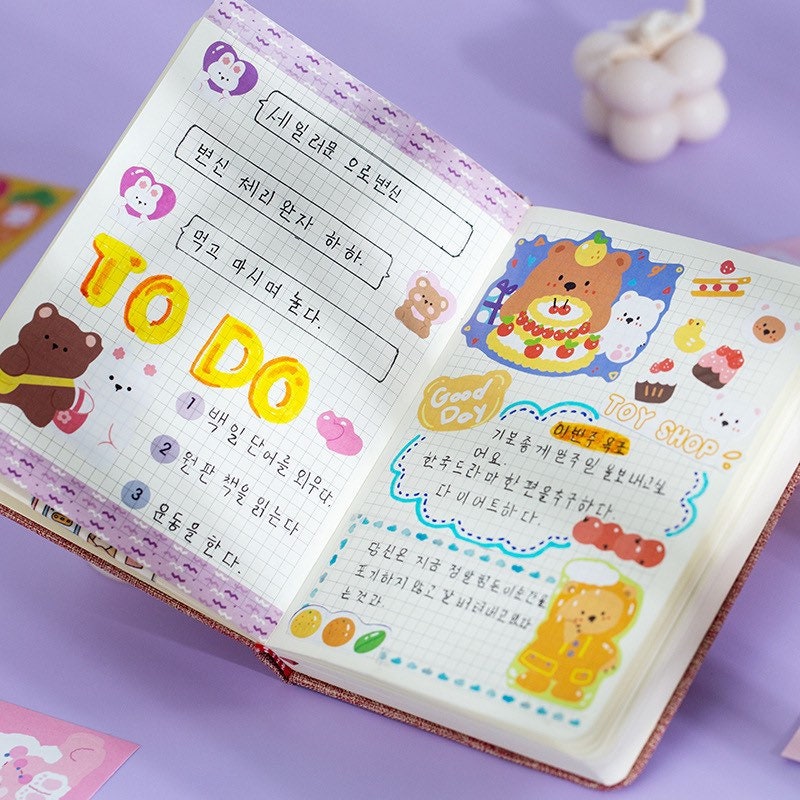 Yuxian 50 Sheets Cute Kawaii Sticker Book, Cute Bunny, Bear Sticker ...