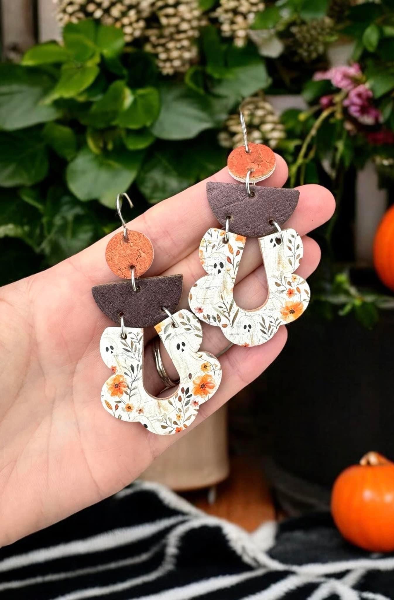 4”x6” Boho Halloween Ghosts Cork on Leather Sheets, Genuine Leather ...