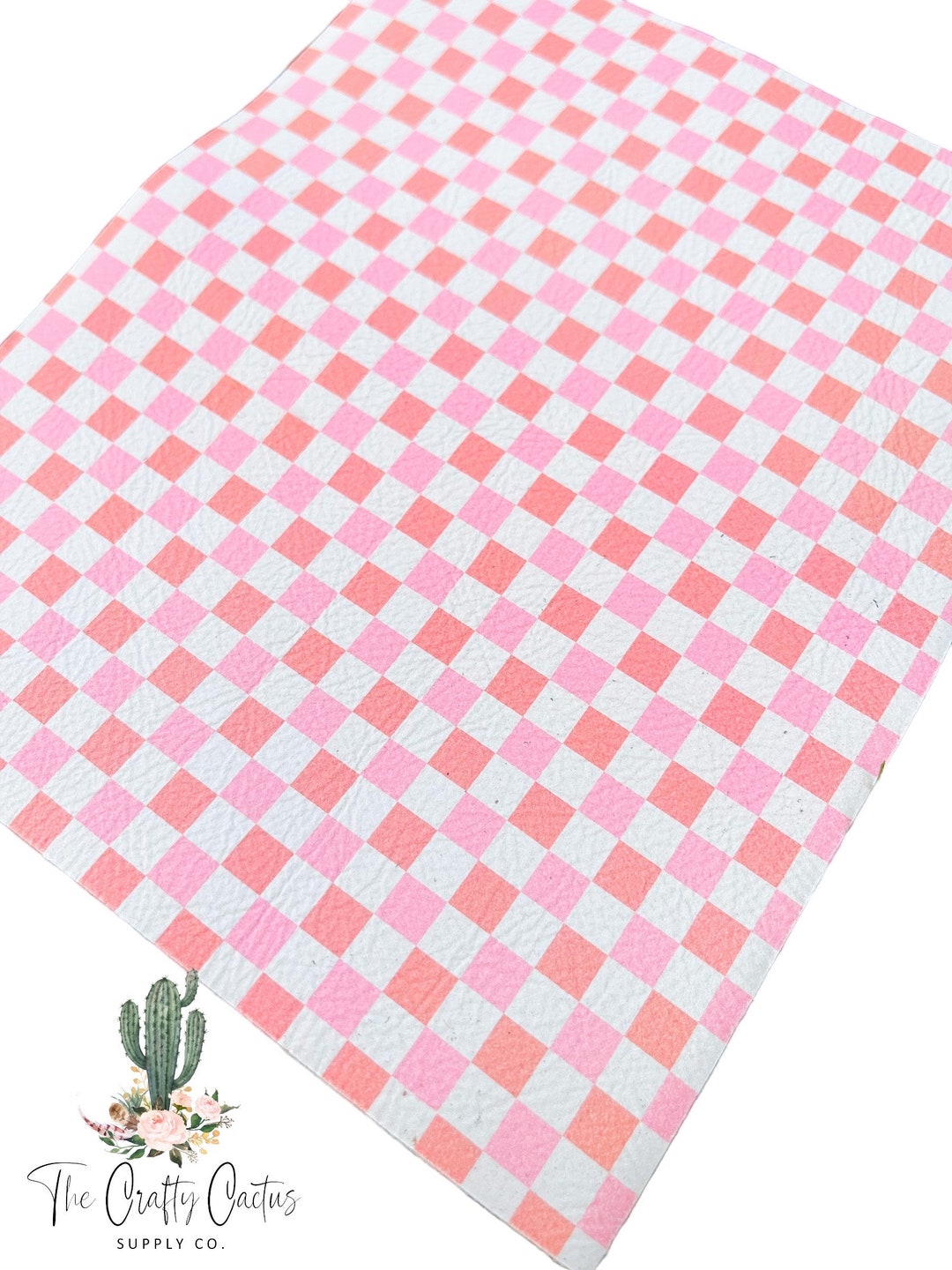8”x10” Pink Coral Checkered Print on Cowhide Leather Sheets, Genuine ...