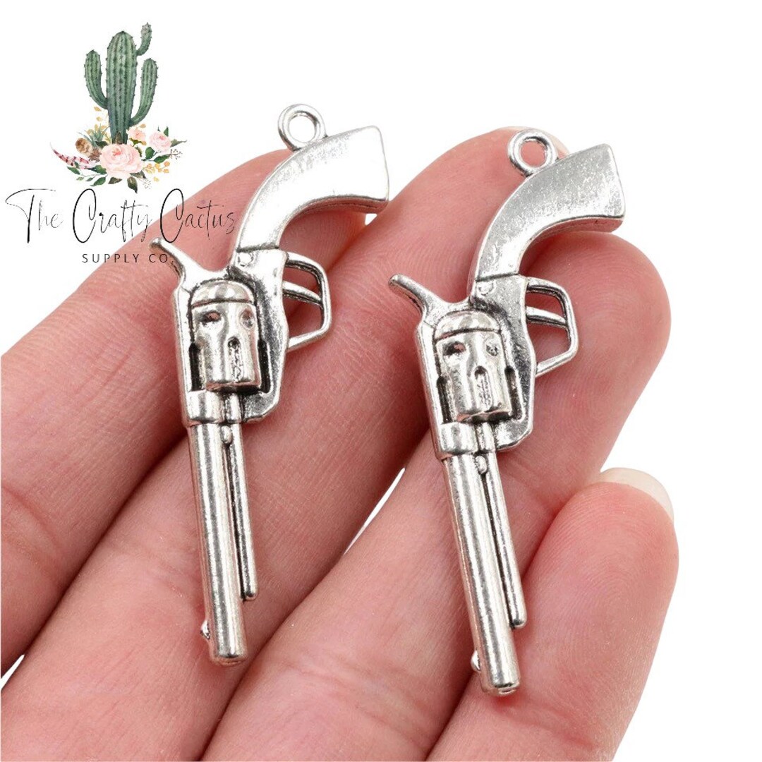 2pc Pistol Gun Antique Silver Plated Charms, Jewelry Making, Earring ...