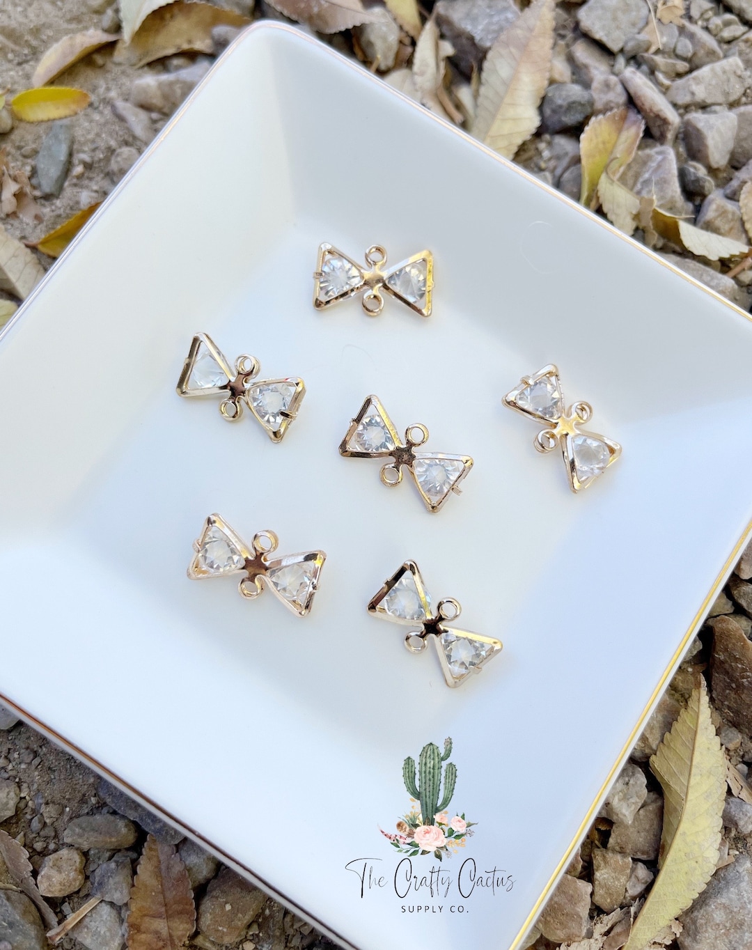 6pc Gold Rhinestone Bow Connector Charms, #360 Jewelry Making, Earring ...