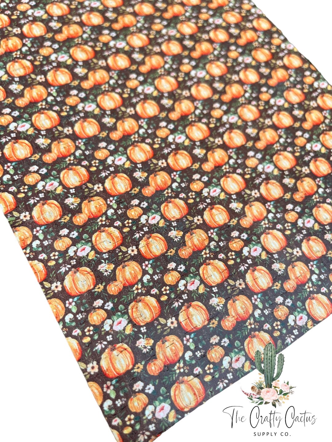 4”x6” Brown Floral Pumpkins Cork on Leather Sheets, Genuine Leather ...
