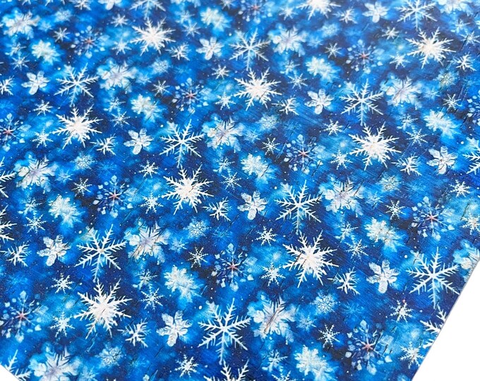 4”x6” Blue Snowflakes CORK on Leather Sheets, Genuine Leather, Cowhide ...