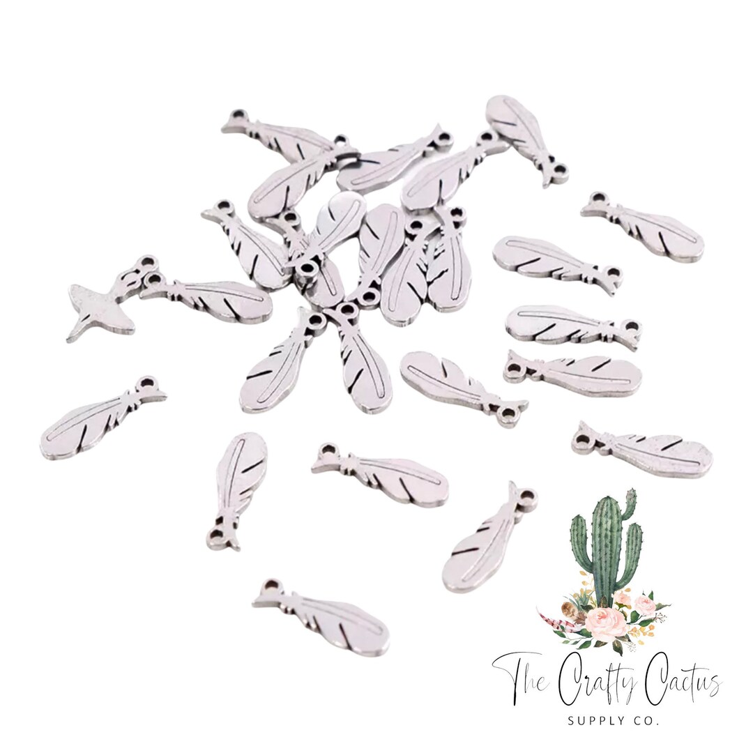 6pcs Feather Stainless Steel Charms, Jewelry Making, Earring Charms ...