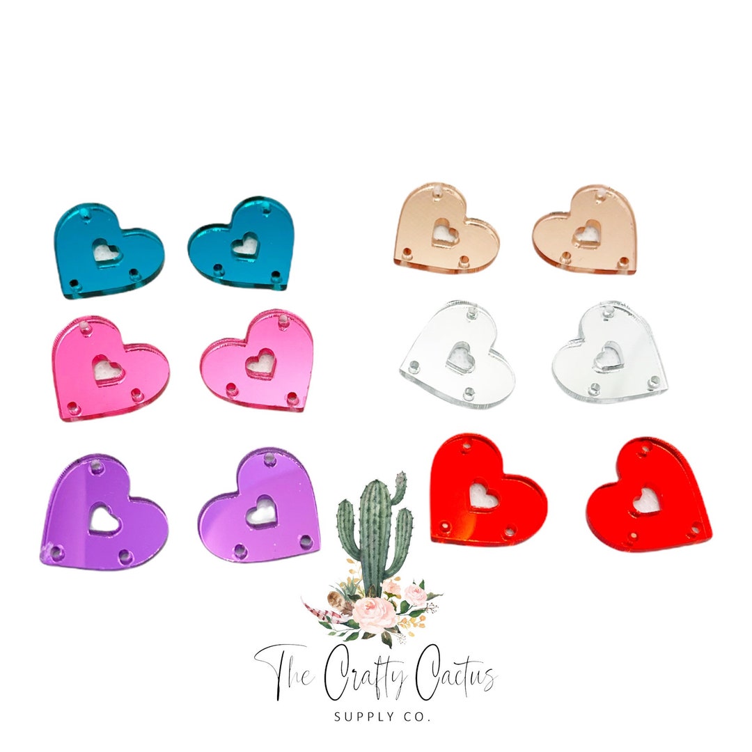 6pcs Mirror Acrylic Heart Shape Connectors, Earring Connectors, Acrylic ...