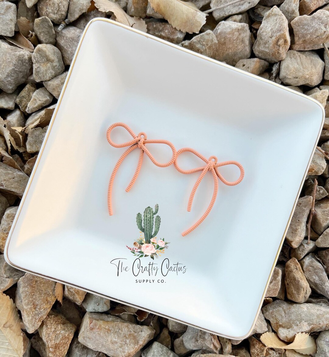6pc CORAL Bow Charms, #445 Jewelry Making, Earring Charms, Bow Charms ...