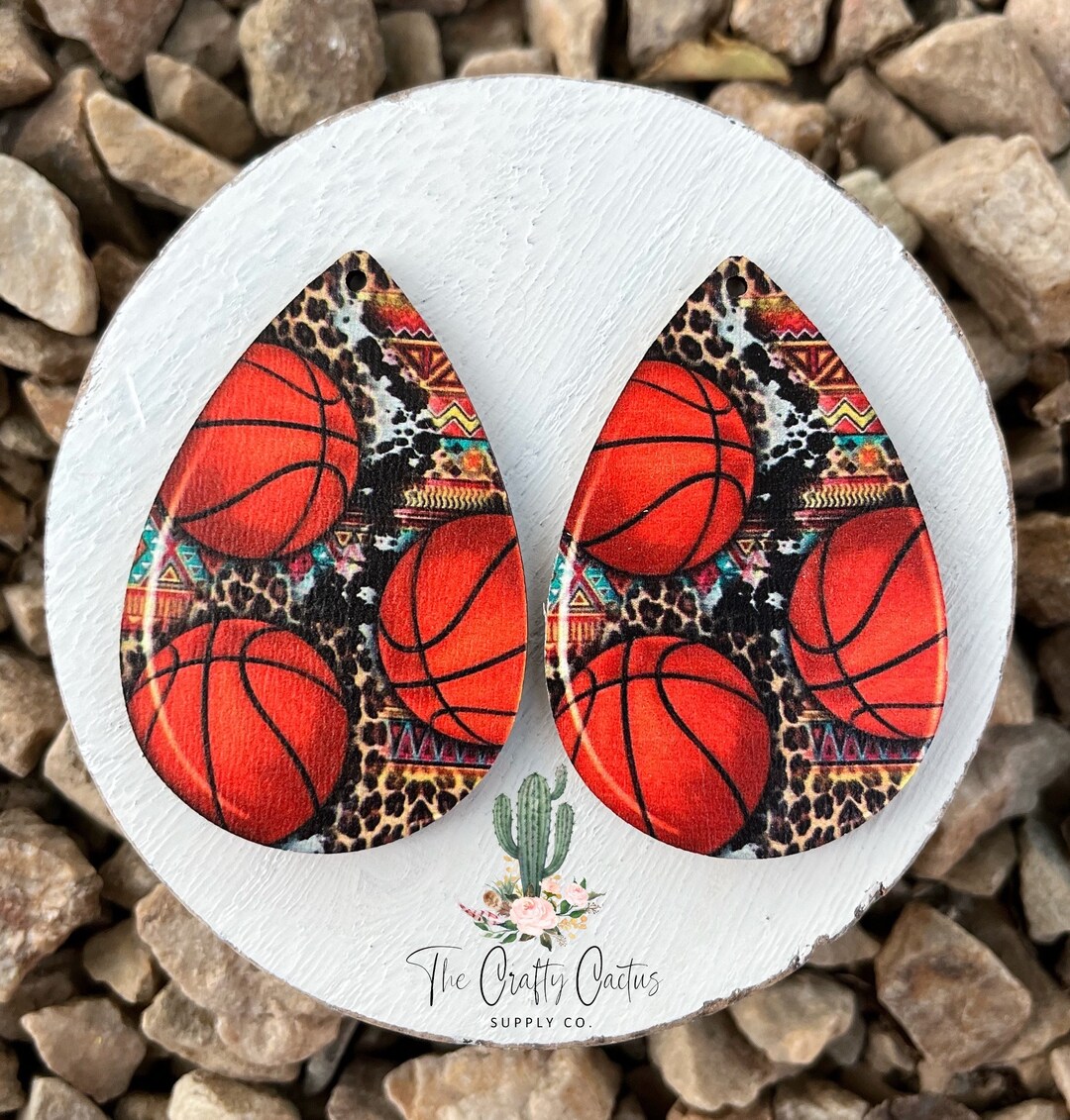 2.25” 2 Pc. Basketball Stained Wood Teardrop Earrings, #20 Wood ...