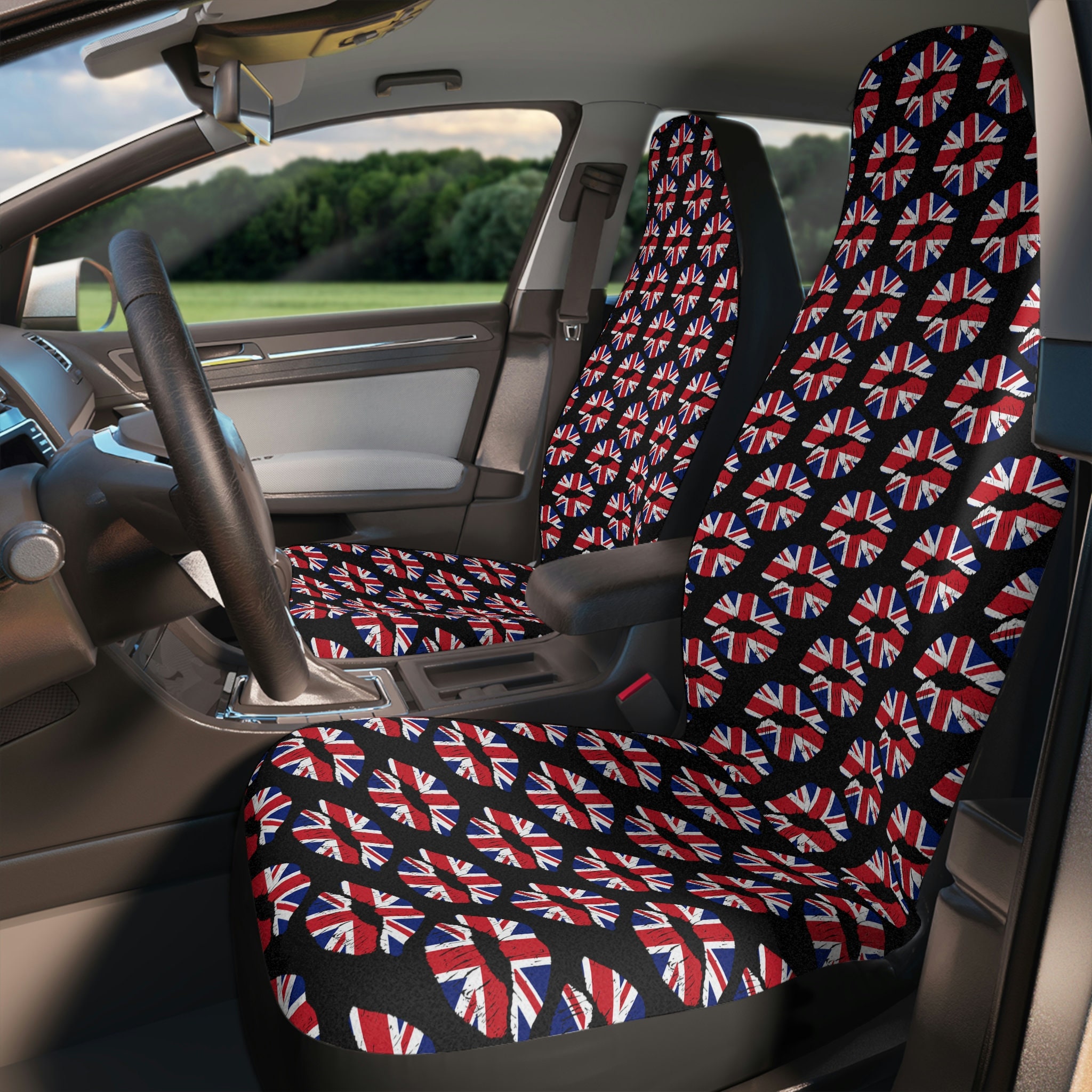 Union Jack Flag Lips Car Seat Covers UK British Flag Car Seat Covers ...
