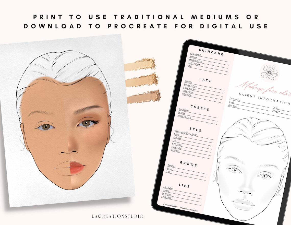 MUA Client Makeup Consultation Face Chart | Makeup Artist Editable ...