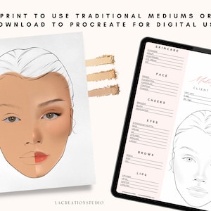 MUA Client Makeup Consultation Face Chart | Makeup Artist Editable Template | 1 Chart + 3 Face ...