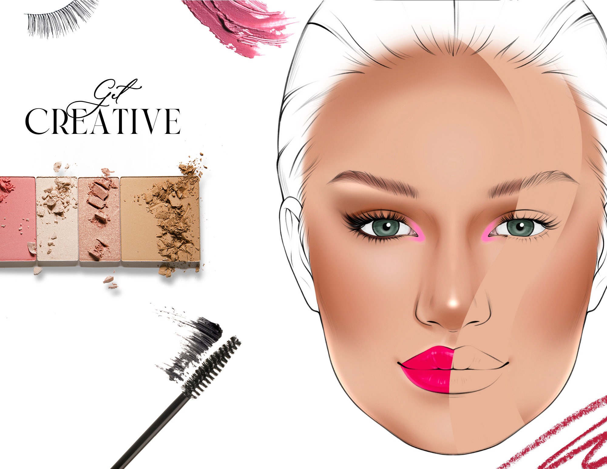 MUA Client Consultation & Makeup Face Chart Pack 3 Front Facing and ...