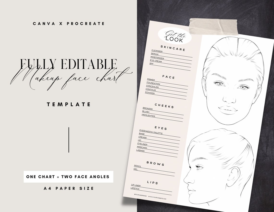 MUA Client Consultation & Makeup Face Chart Pack 3 Front Facing and ...