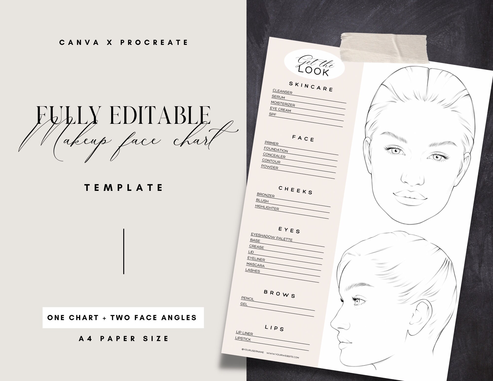 MUA Client Consultation & Makeup Face Chart Pack 3 | Front Facing and ...