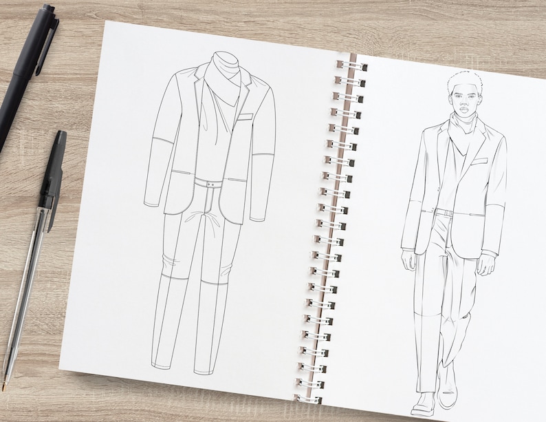 Men’s Fashion Sketching Dress Form Flat Templates | Front, Back ...