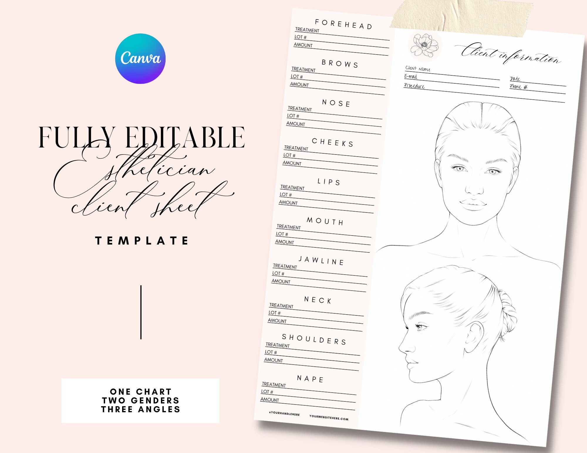 Esthetician Client Information Sheet | Canva Template | Man and Woman ...