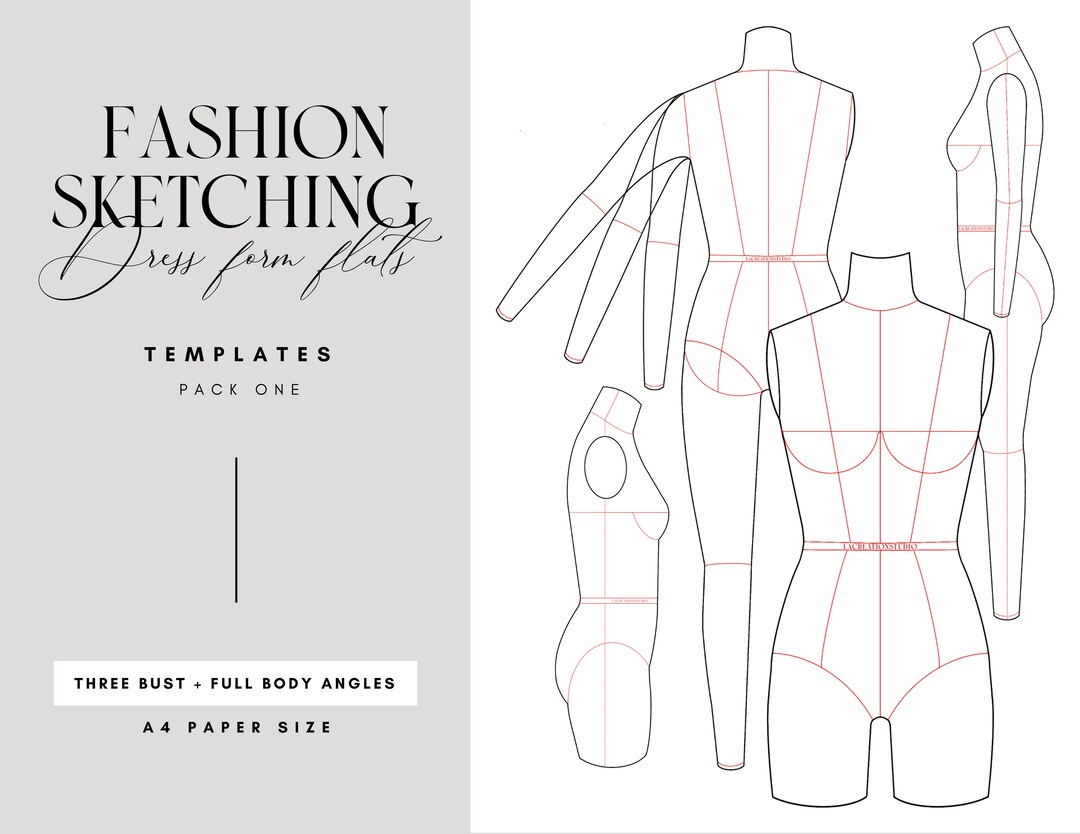 Womens Fashion Sketching Dress Form Flat Templates Front, Back ...