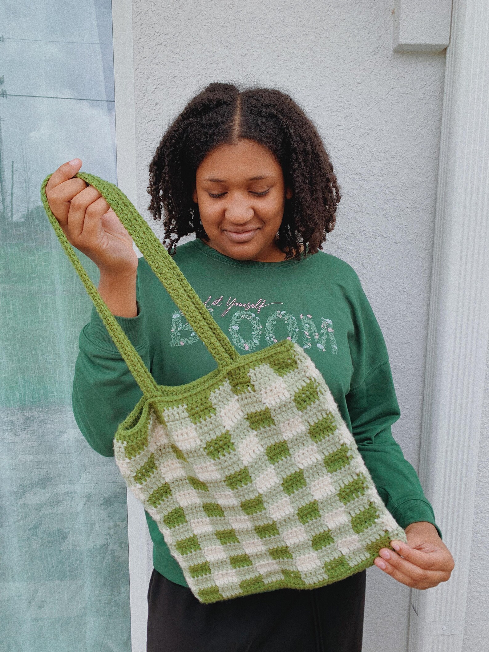 Crochet Gingham Tote Bag Tote Bag Gingham Print Green Tote Bag - Etsy
