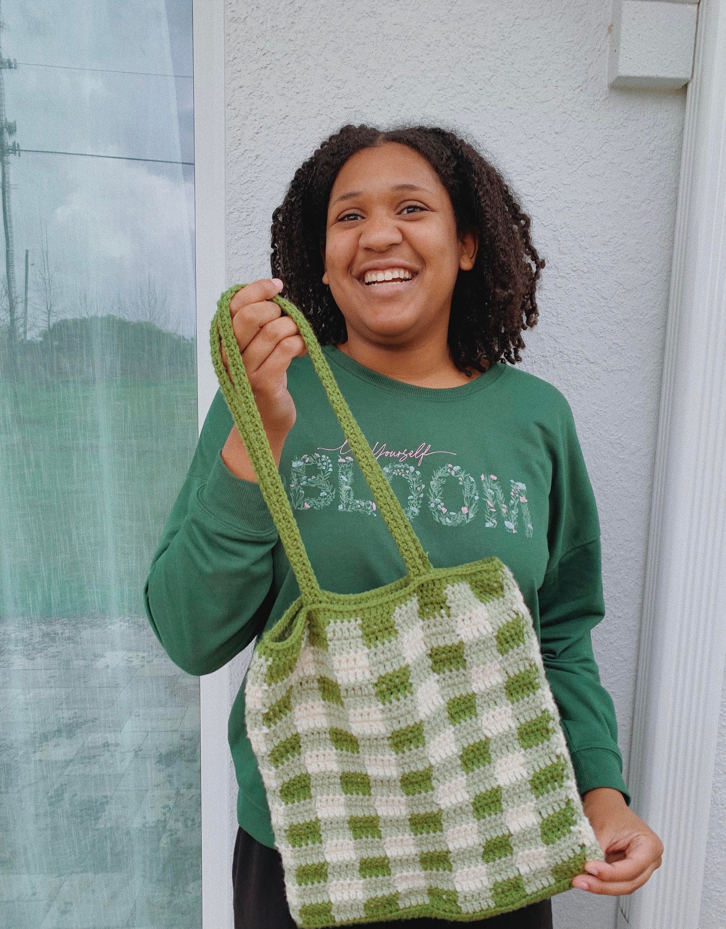 Crochet Gingham Tote Bag Tote Bag Gingham Print Green Tote Bag - Etsy