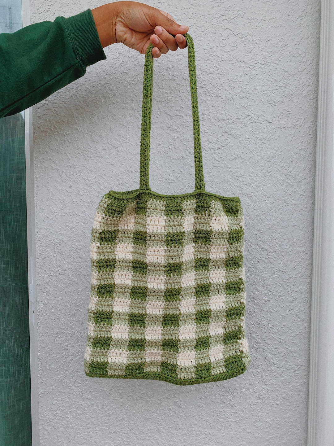 Crochet Gingham Tote Bag Tote Bag Gingham Print Green Tote Bag - Etsy