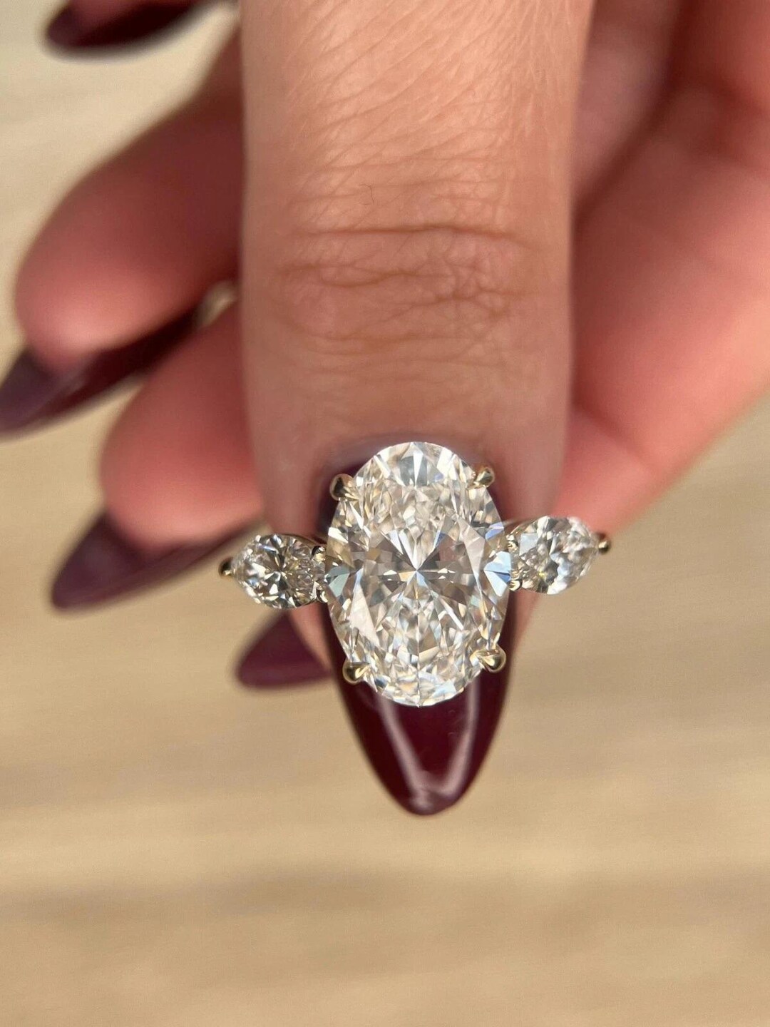Oval Cut Solitaire Ring: Certified GRA Moissanite Diamond 925 Sterling ...