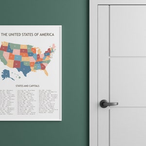 United States Map Print, US Map Capitals Wall Art, US Map Poster, USA ...