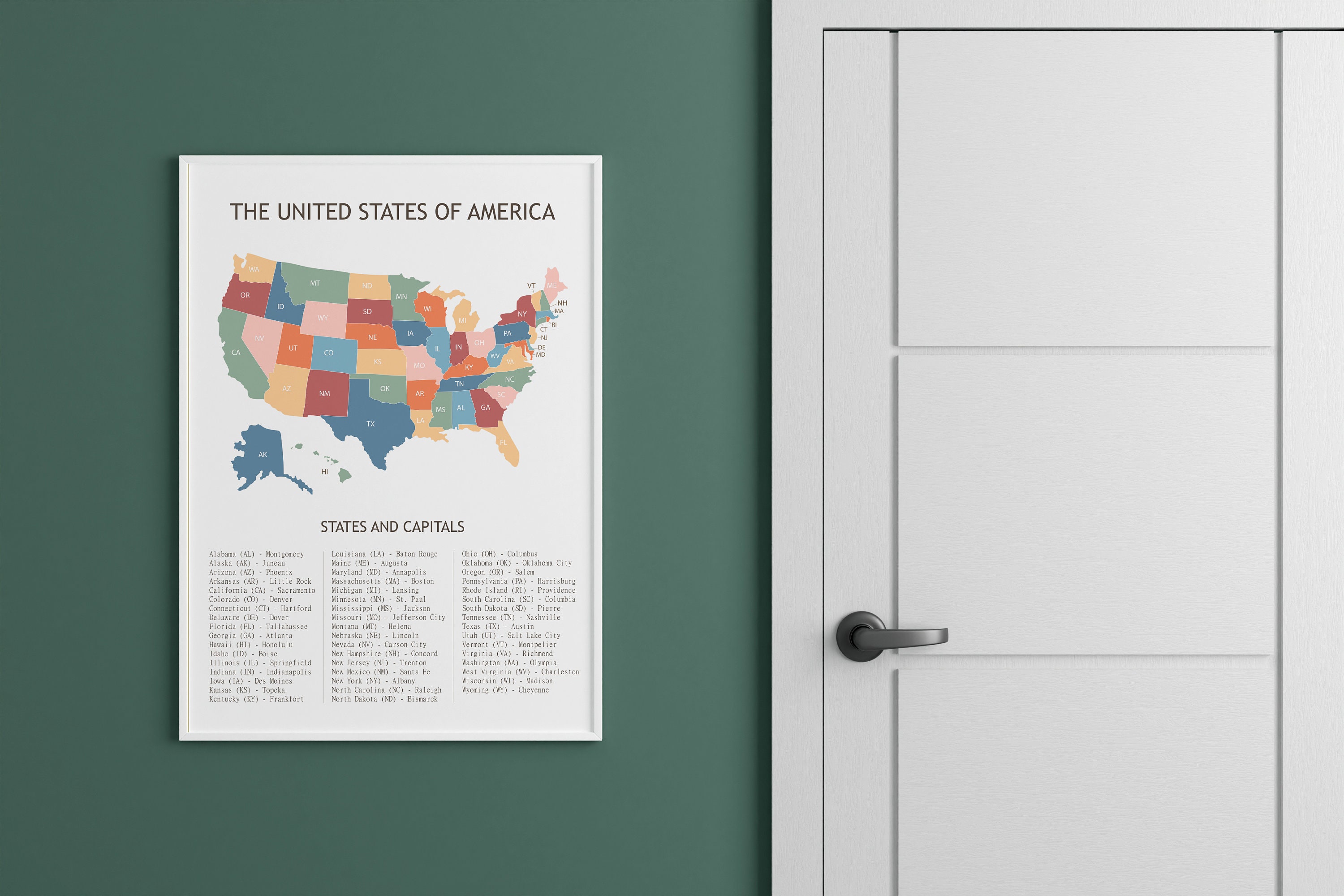 United States Map Print, US Map Capitals Wall Art, US Map Poster, USA ...