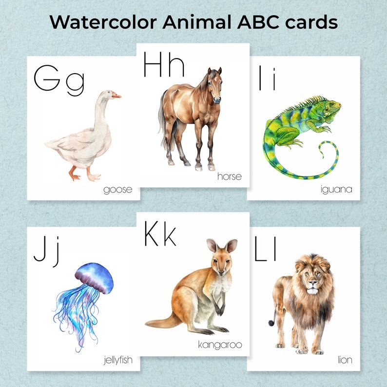 Watercolor Animal Alphabet Flash Cards: A-Z Printable (PDF) - Etsy