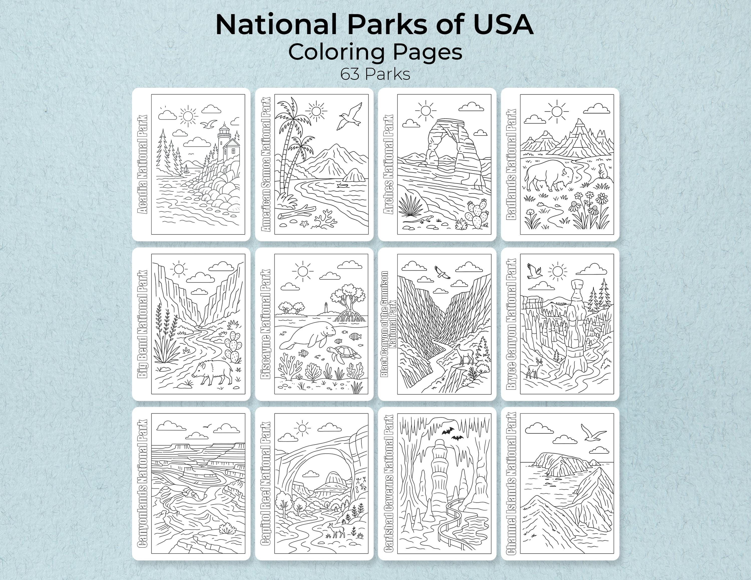 US National Parks Coloring Pages for Kids & Adults, USA Landmarks ...